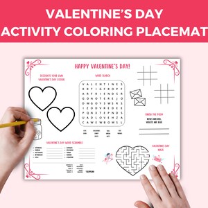 Valentine's Day Coloring Placemat, Worksheet for Kids and Toddlers ...