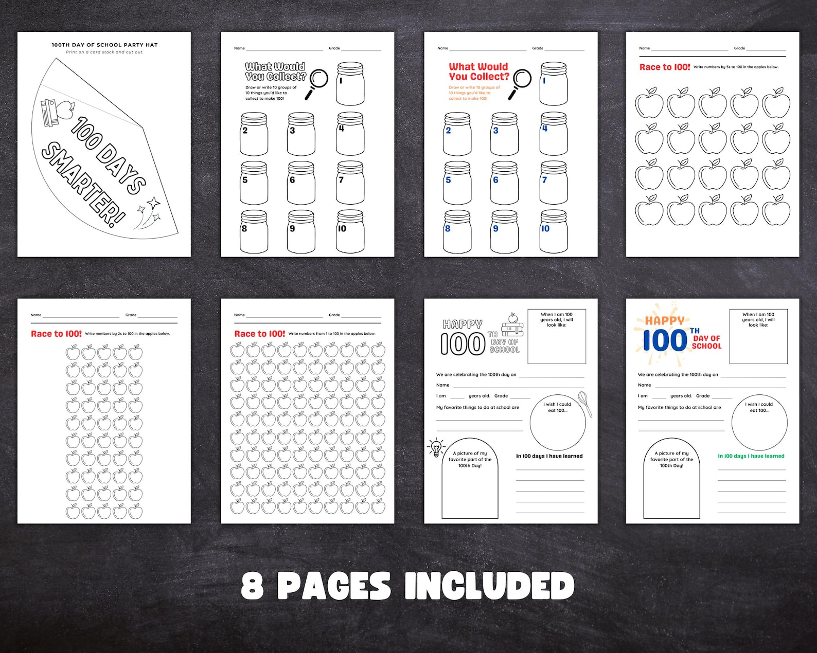 100 Days of School Activities, 100 Days Smarter, Coloring Worksheets ...