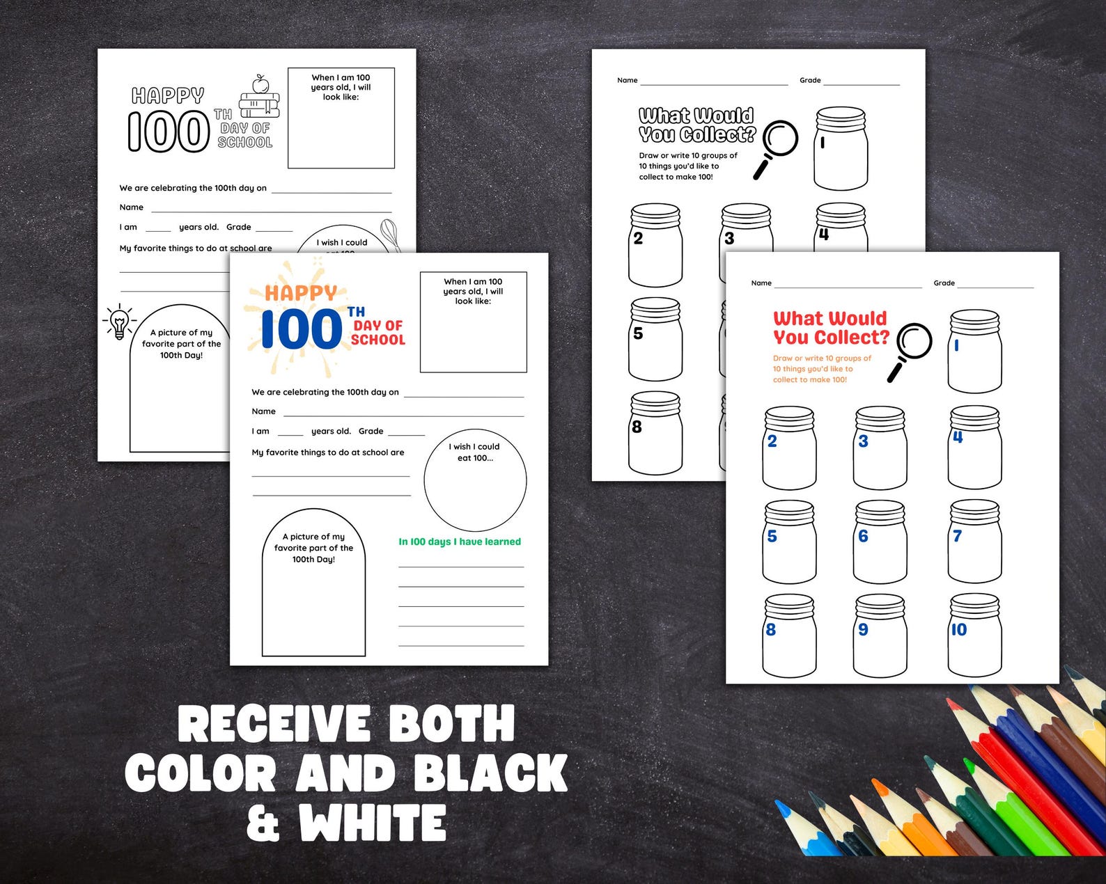 100 Days of School Activities, 100 Days Smarter, Coloring Worksheets ...