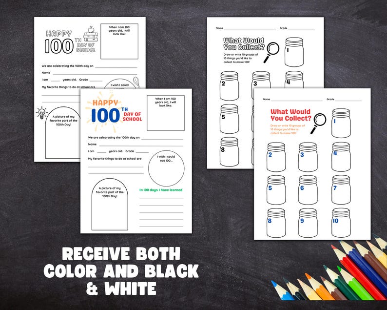 100 Days of School Activities, 100 Days Smarter, Coloring Worksheets ...