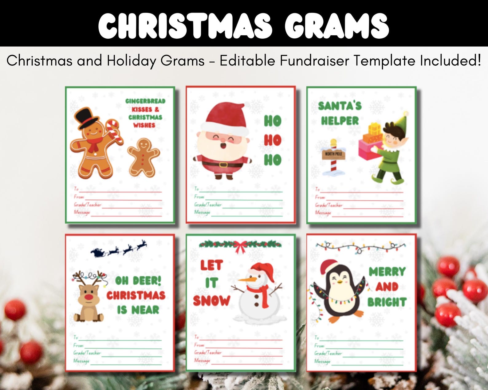 Editable Printable Christmas Candy Gram Fundraiser Template, Includes ...