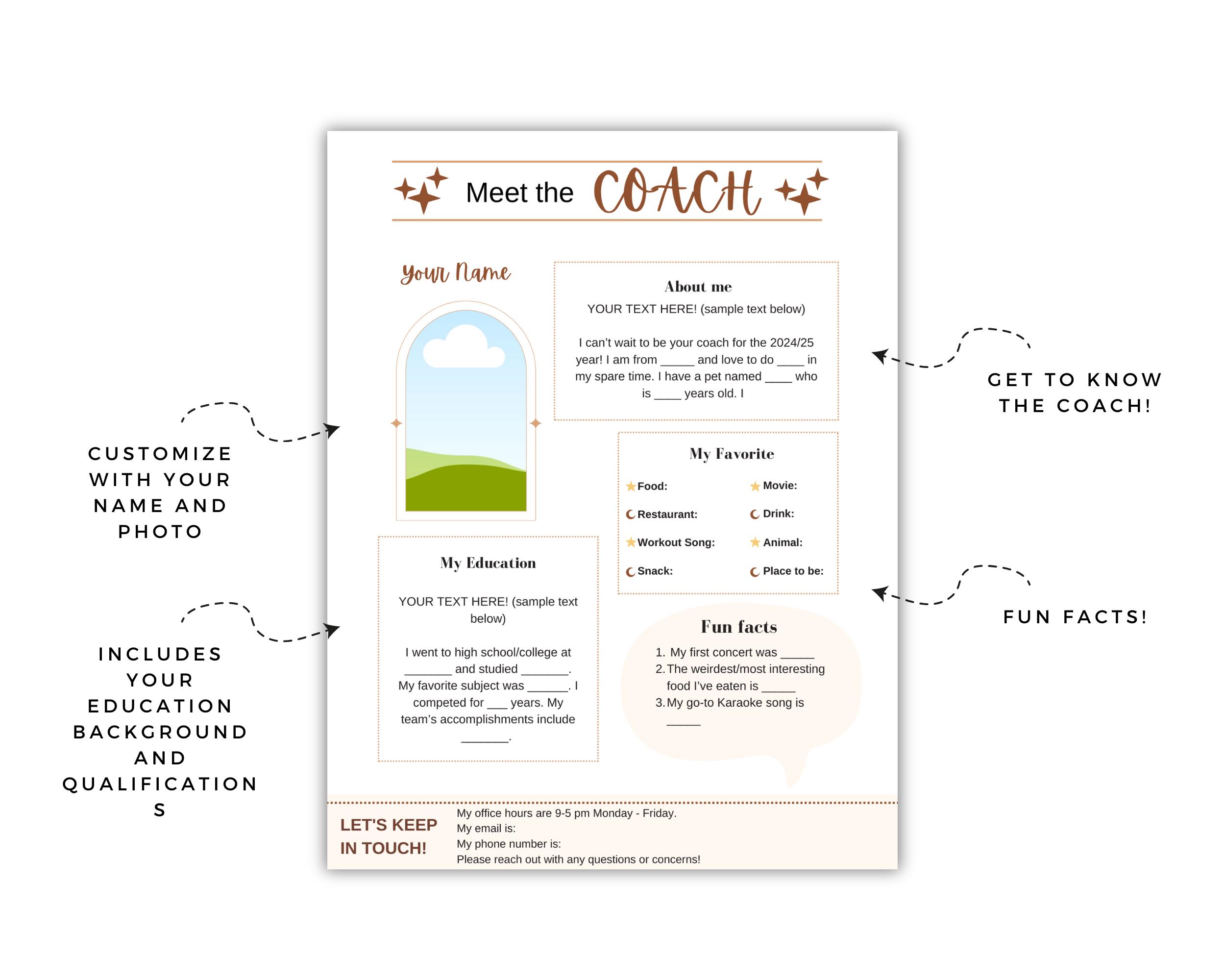 Editable Meet the Coach Template and Monthly Newsletter Template, Back ...
