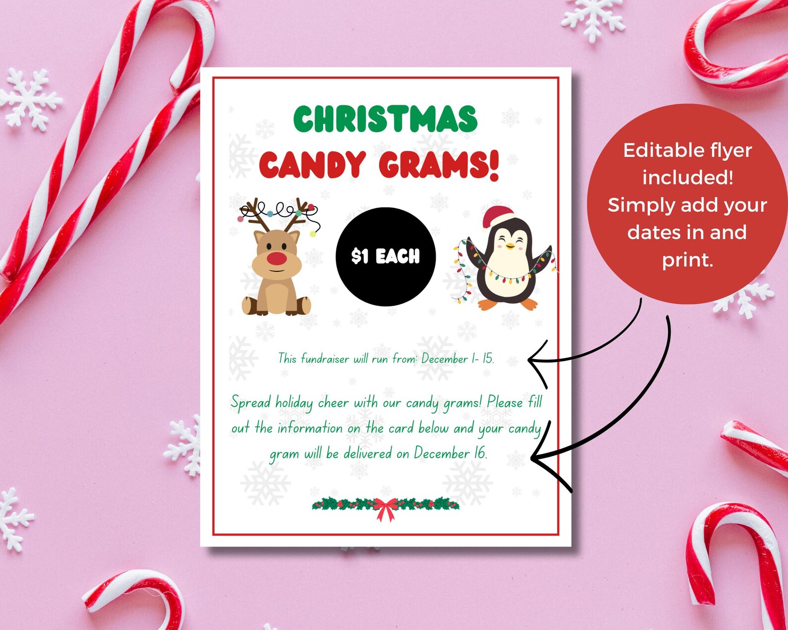 Editable Printable Christmas Candy Gram Fundraiser Template, Includes ...