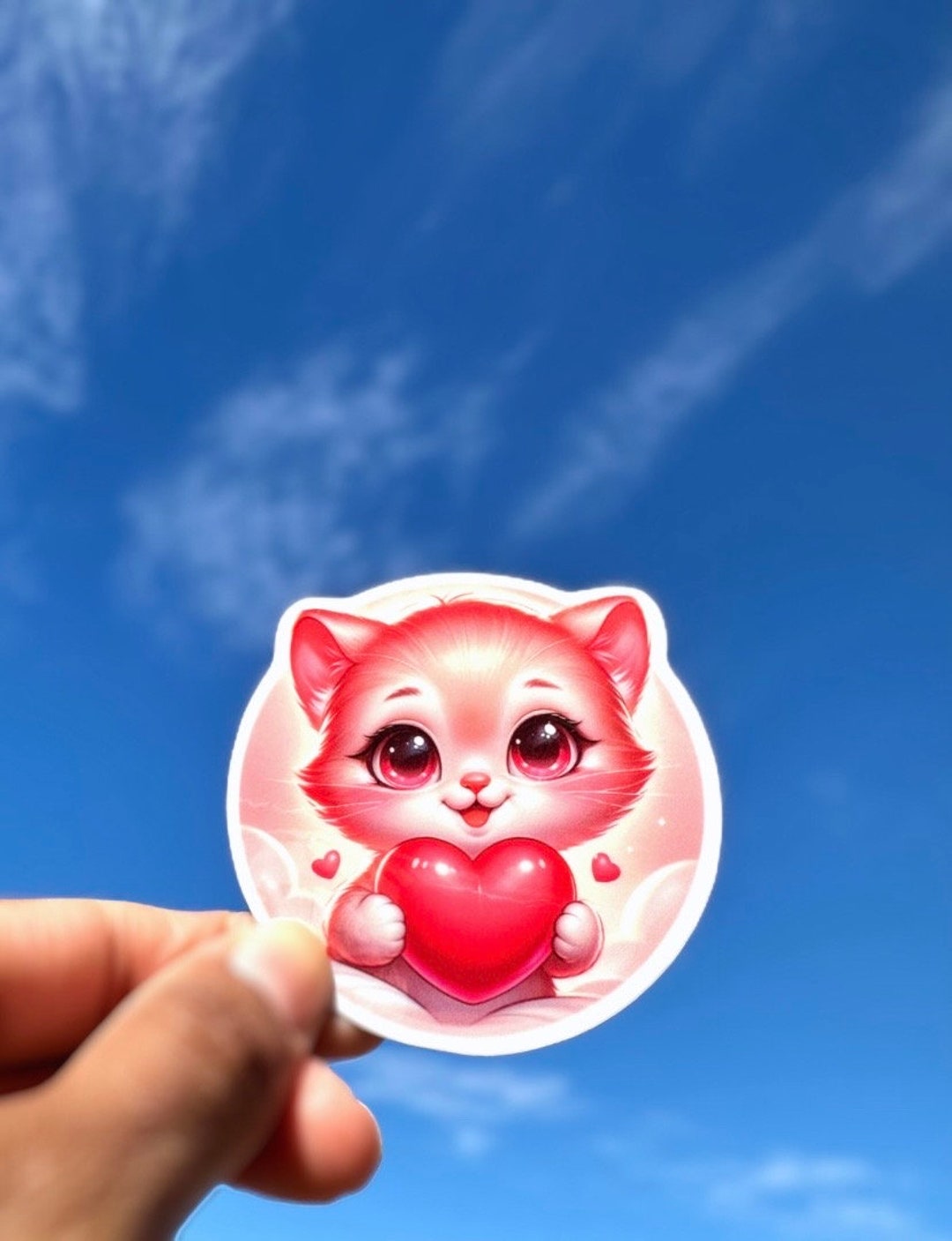 Cute Pink Cat Sticker Cute Cat Valentines Day Stickers Valentine's Day ...