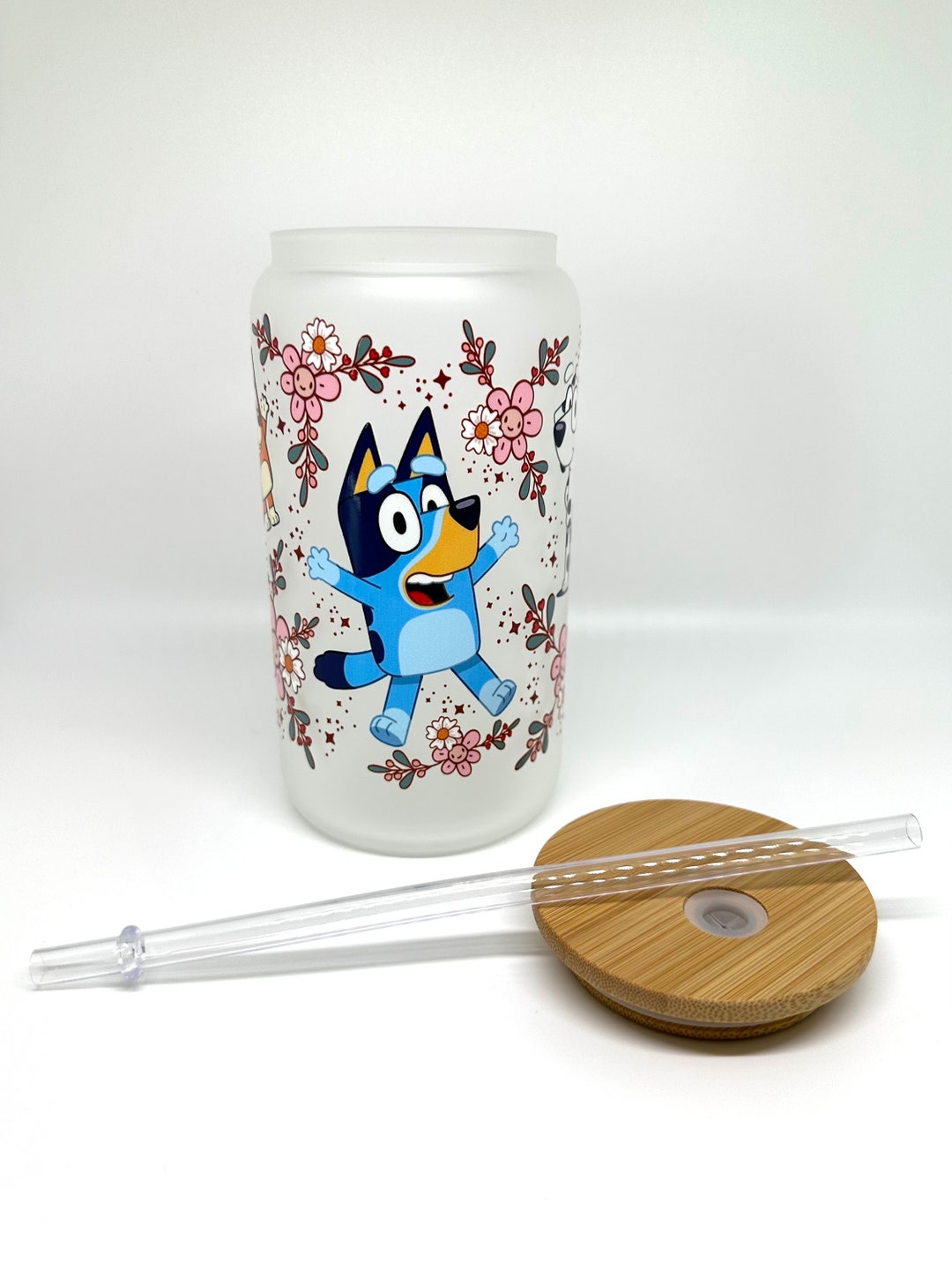 Bluey Cup, Bluey y Bingo, Springtime Bluey, Bluey Glass Cup, Bluey and ...