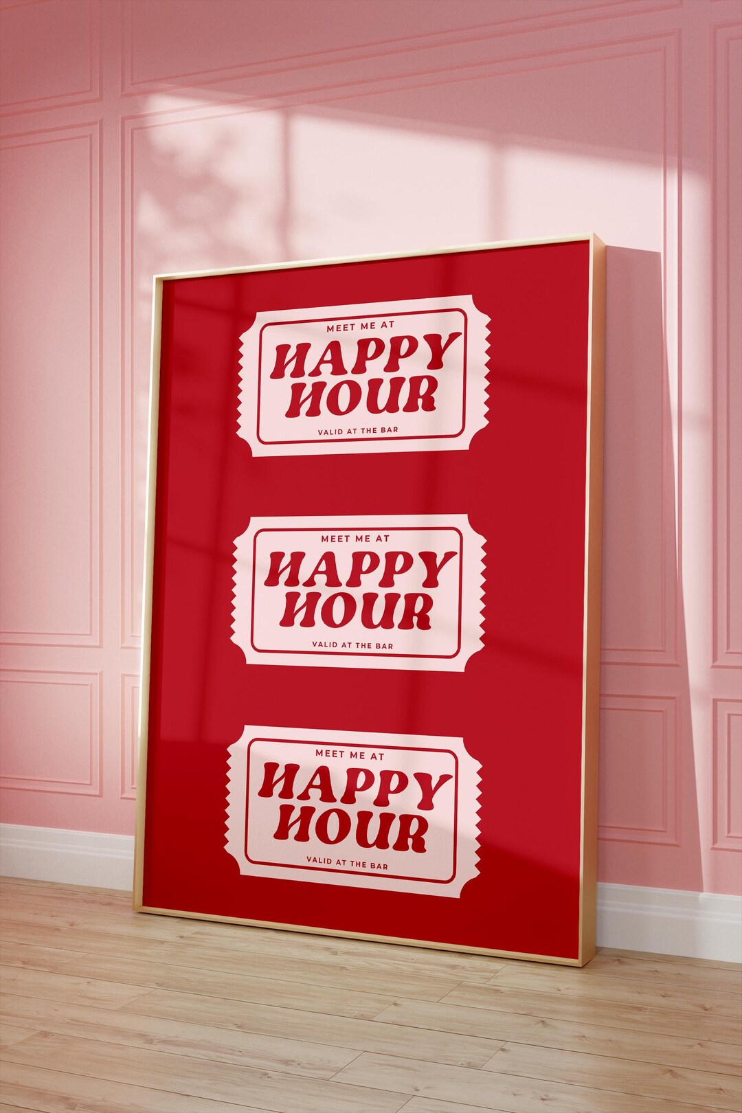 Happy Hour Ticket Red Art Print Instant Download Bar Cart Decor ...