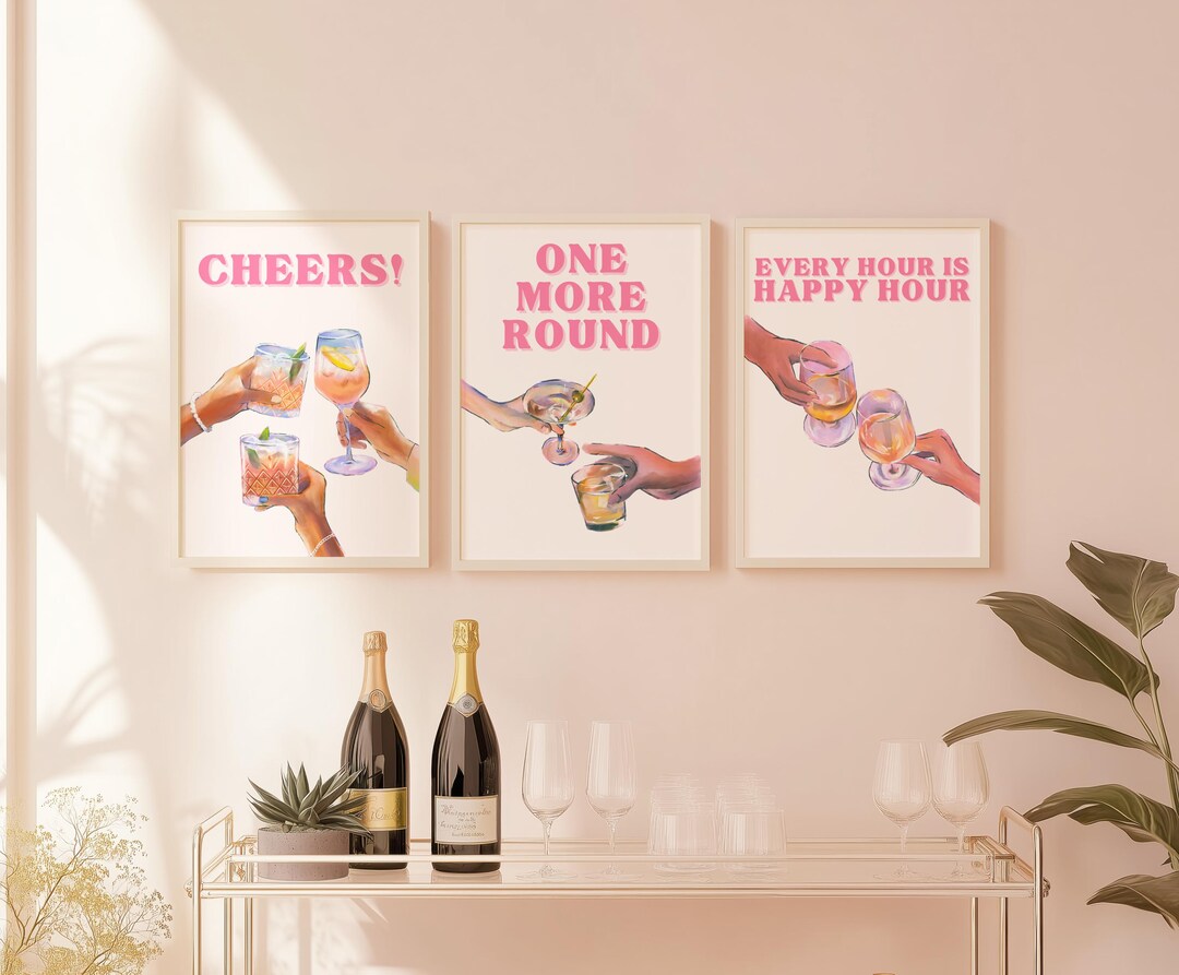 Happy Hour Art Print (set of 3) | Instant Download | Bar Cart Decor ...