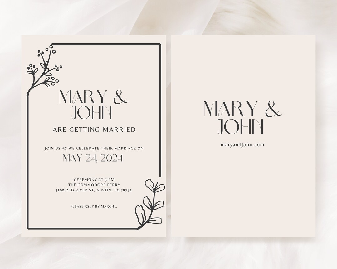 Simple and Elegant Wedding Invitation Digital Template, Custom Wedding ...