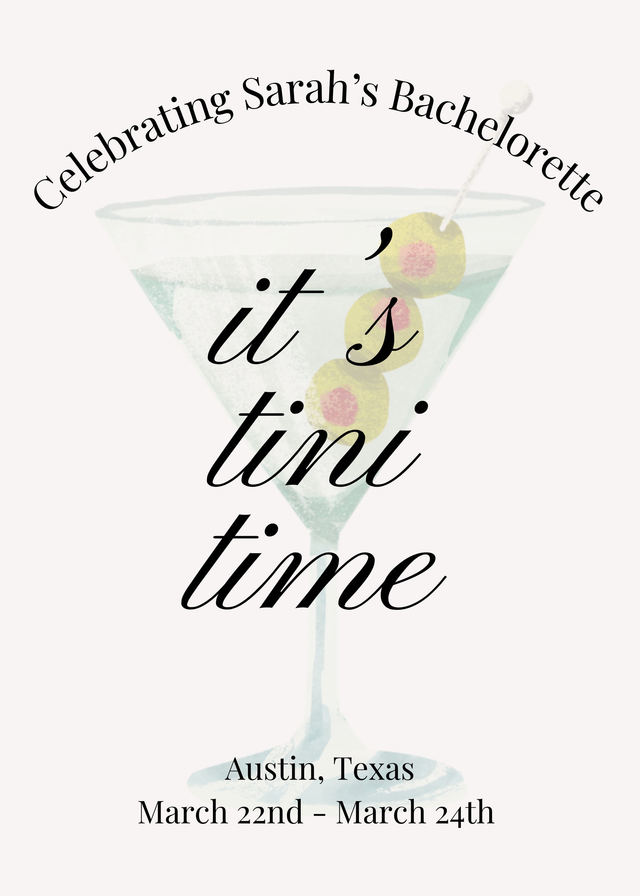 Modern Tini Time Bachelorette Invitation and Itinerary Digital Template ...