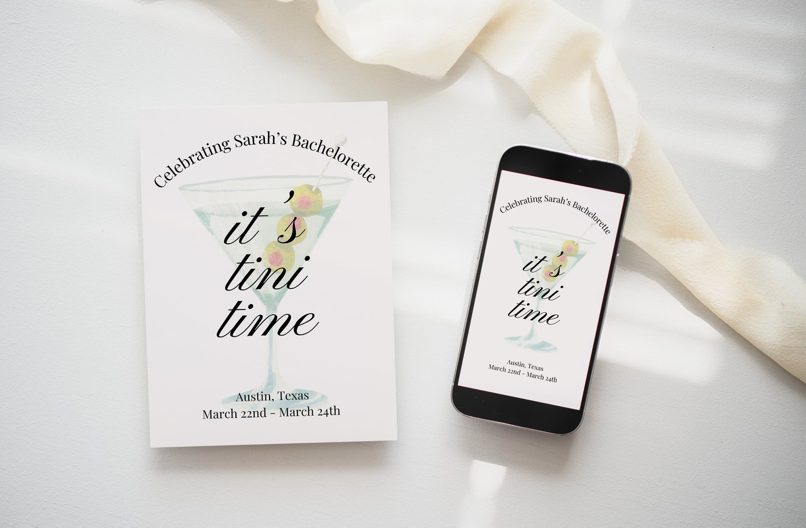 Modern Tini Time Bachelorette Invitation and Itinerary Digital Template ...