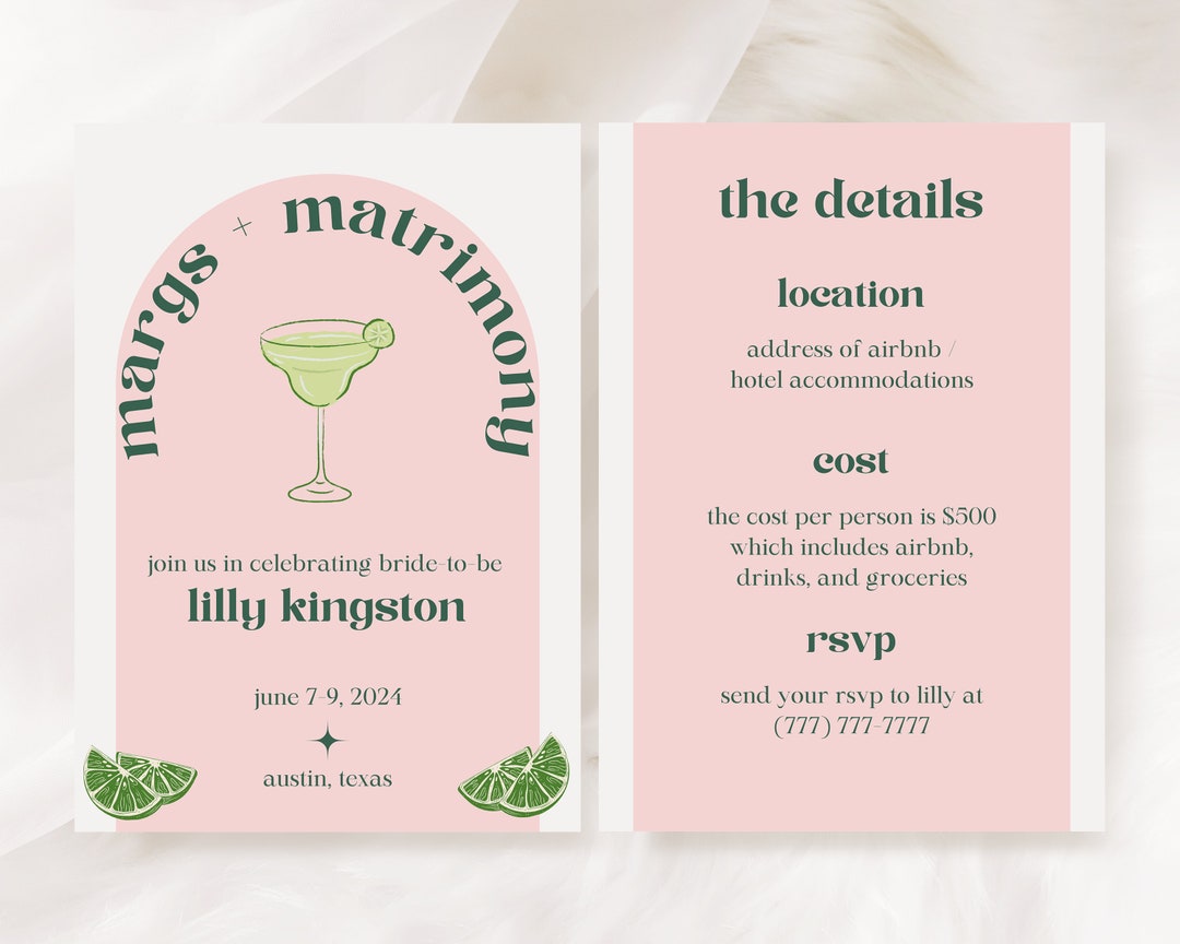 Margs and Matrimony Bachelorette Invitation and Itinerary Digital ...