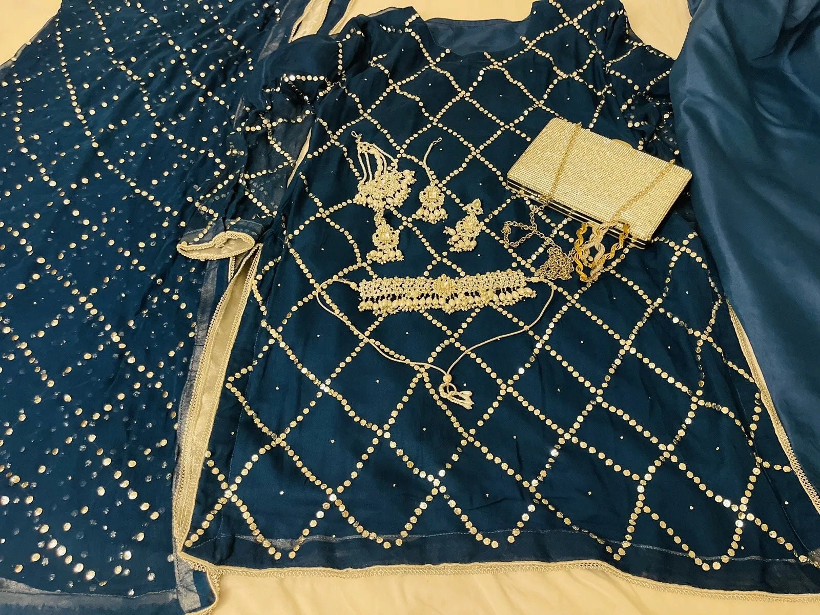 Pakistani Indian Wedding/party Wear Three Piece Handmade Mukaish Dress ...