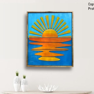 Sunrise Wooden Wall Art Sea Sunset Abstract Boho Décor Sun Shine Wall ...