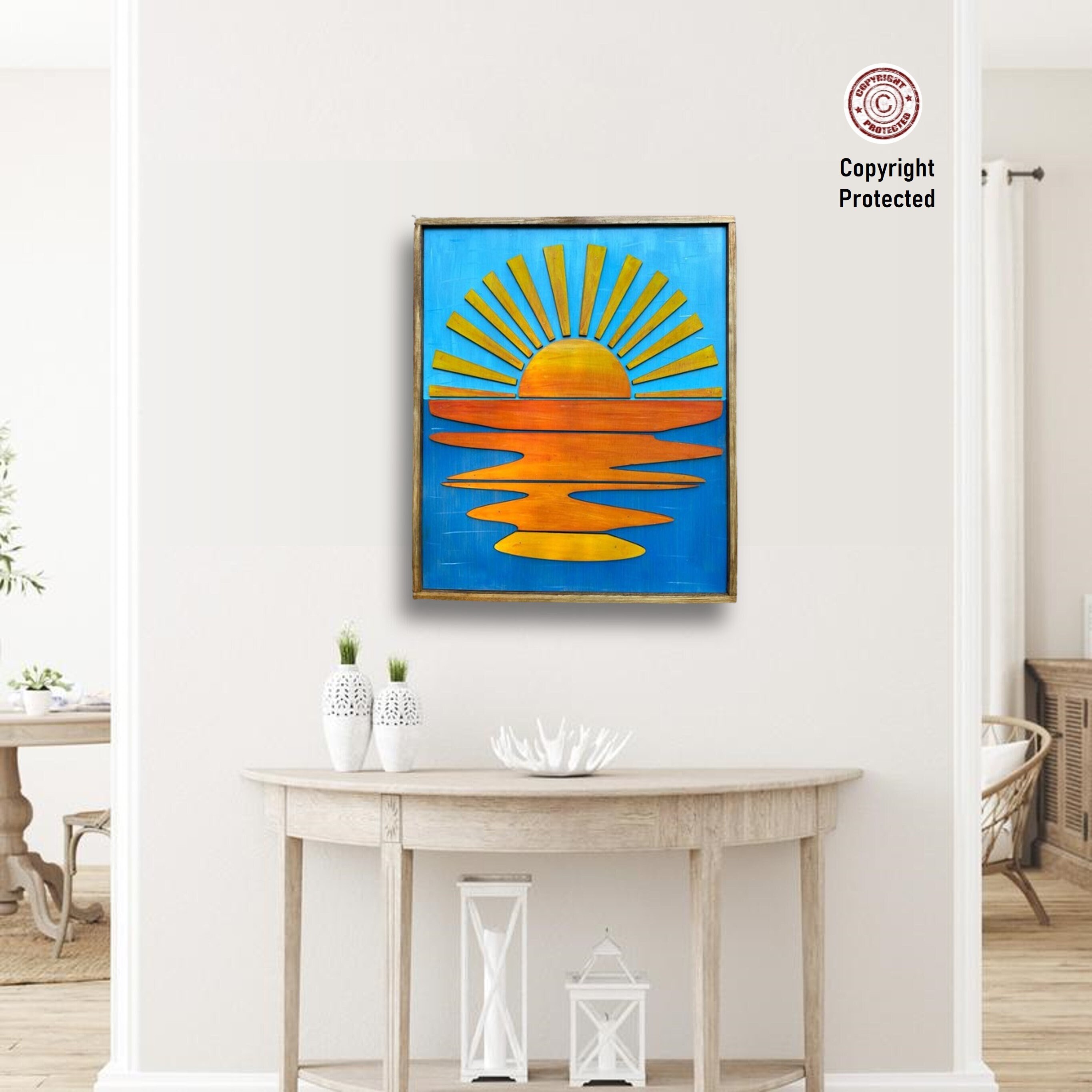 Sunrise Wooden Wall Art Sea Sunset Abstract Boho Décor Sun Shine Wall ...