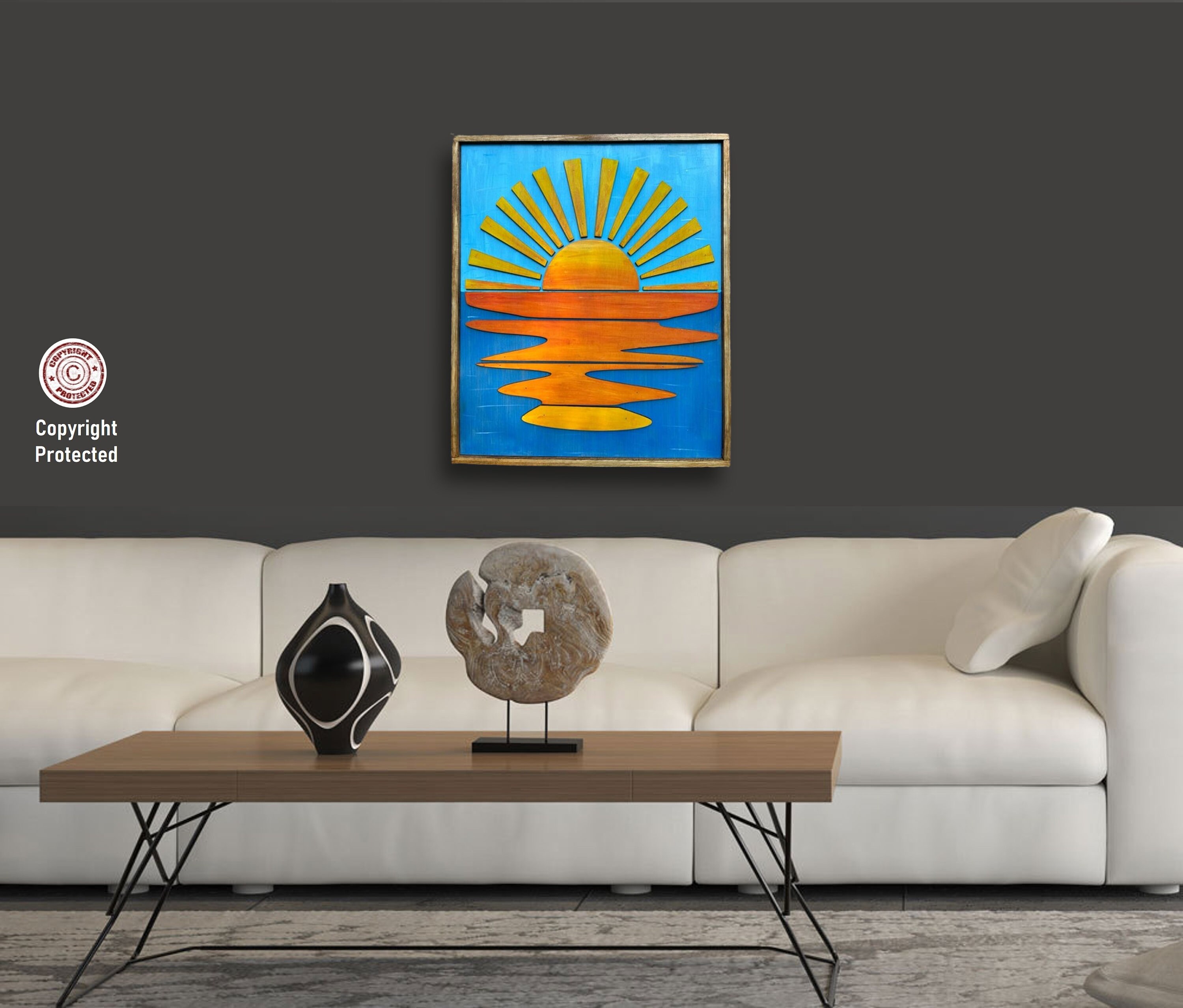 Sunrise Wooden Wall Art Sea Sunset Abstract Boho Décor Sun Shine Wall ...