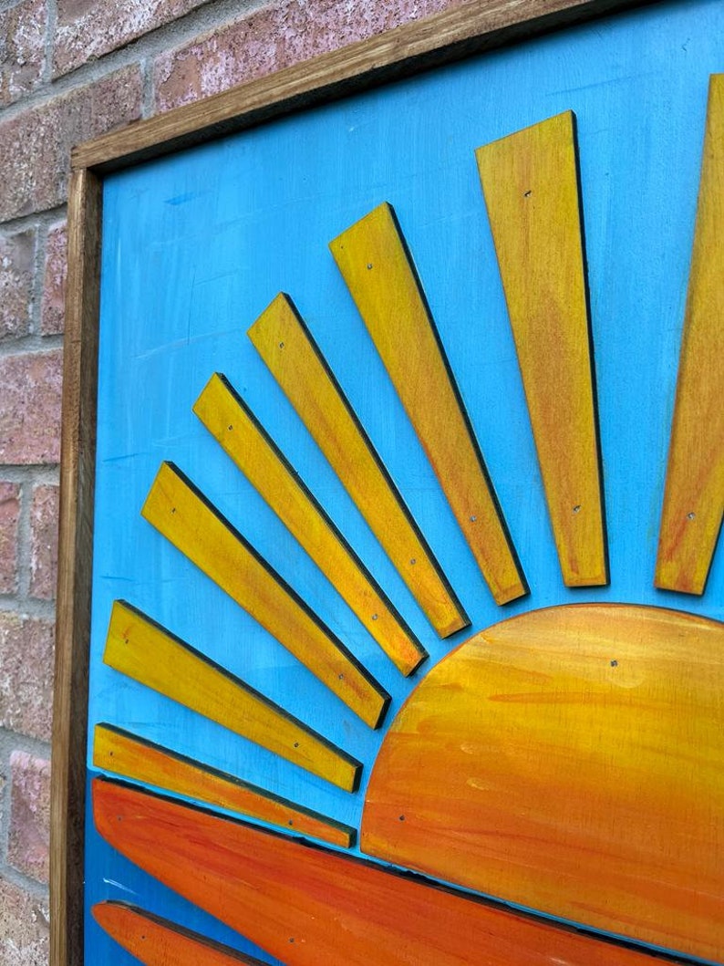 Sunrise Wooden Wall Art Sea Sunset Abstract Boho Décor Sun Shine Wall ...