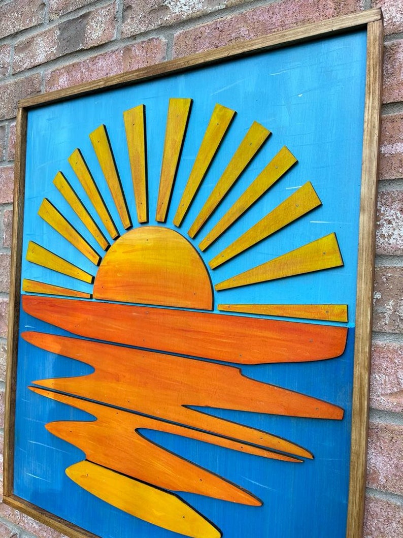 Sunrise Wooden Wall Art Sea Sunset Abstract Boho Décor Sun Shine Wall ...