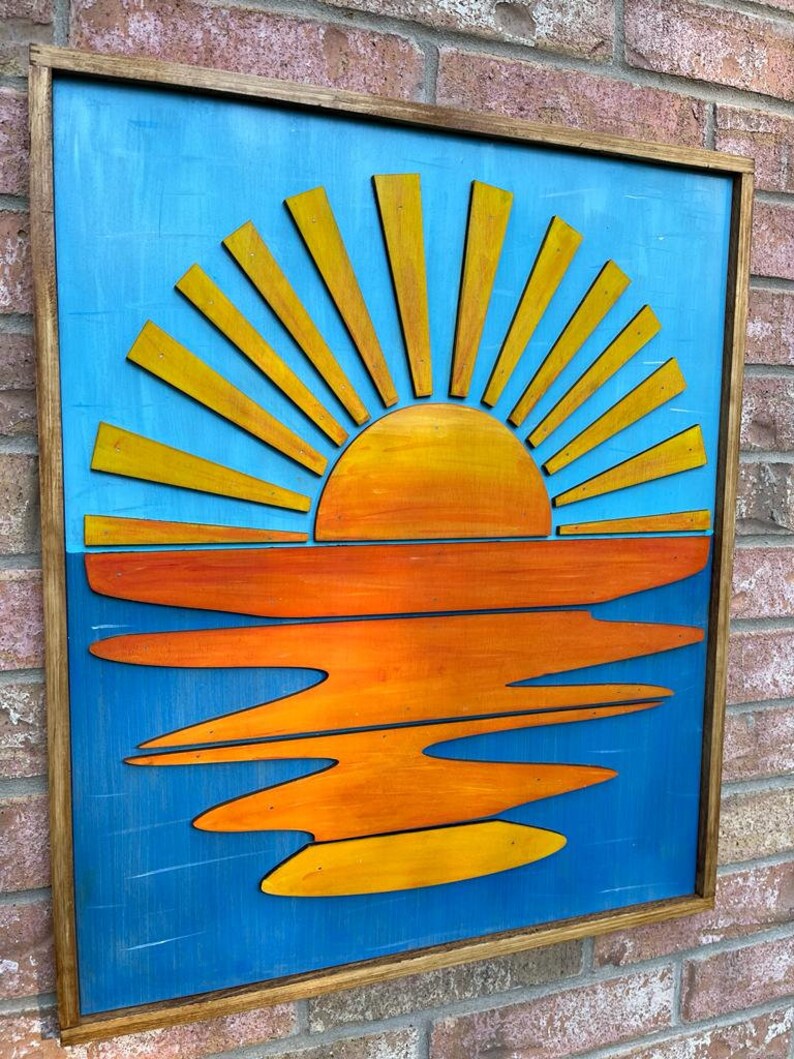 Sunrise Wooden Wall Art Sea Sunset Abstract Boho Décor Sun Shine Wall ...