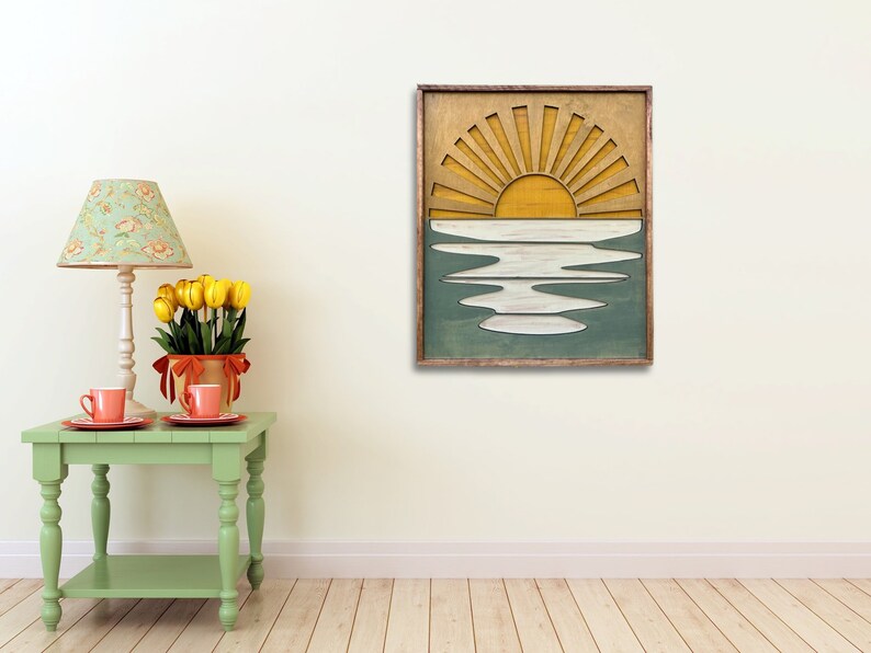 Midcentury Sunrise Wooden Wall Art Sunset Abstract Boho Décor Sunshine ...