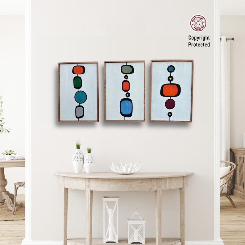 Set of 3 Atomic MCM Wall Art Boho Midcentury Modern Wood Wall Decor ...