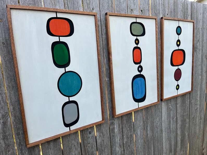Set of 3 Atomic MCM Wall Art Boho Midcentury Modern Wood Wall Decor ...