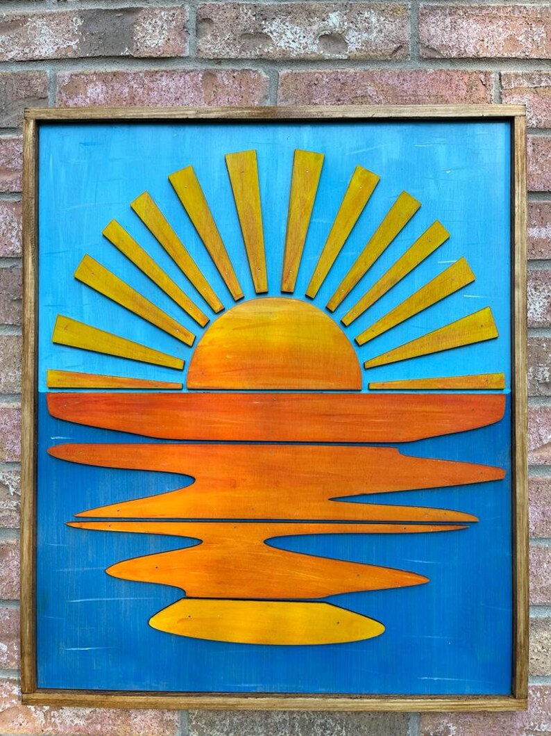 Sunrise Wooden Wall Art Sea Sunset Abstract Boho Décor Sun Shine Wall ...