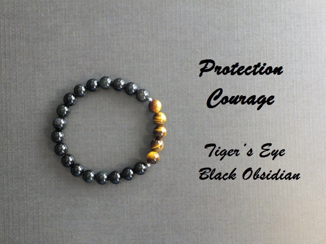 Men’s Tiger’s Eye and Black Obsidian Bracelet - Etsy