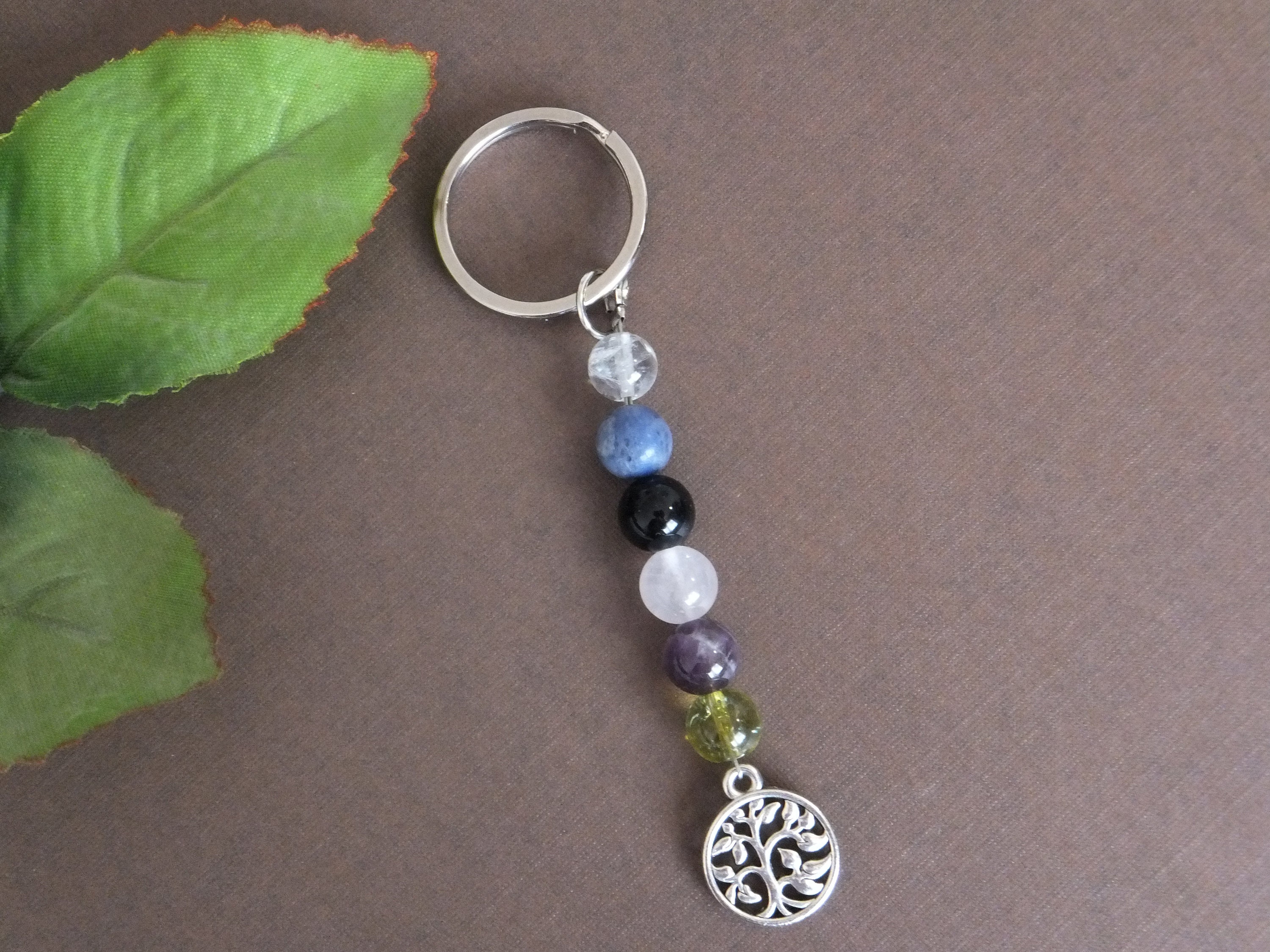 Gemstone Keychain With a Tree of Life Charm - Etsy