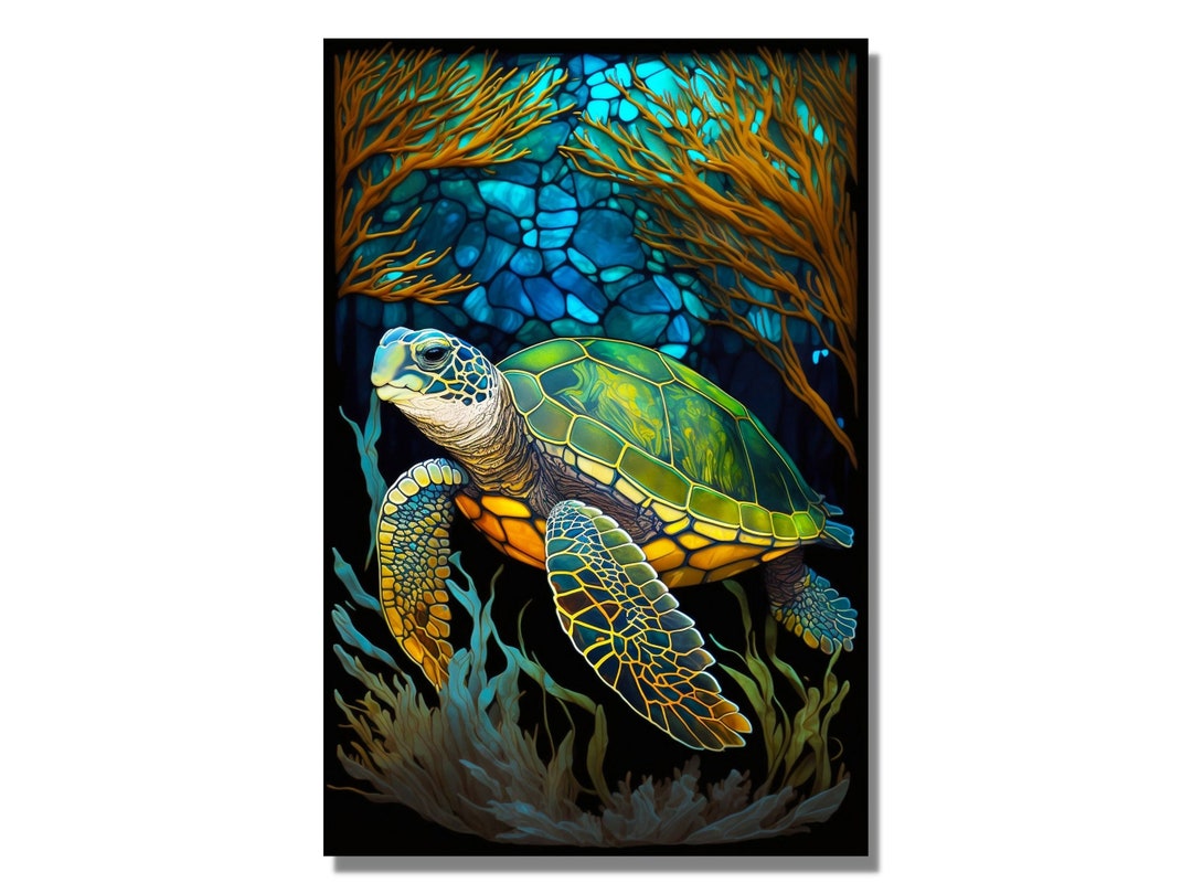 Sea Life Turtle Stained Glass Wall Painting Art Stain Glass - Etsy