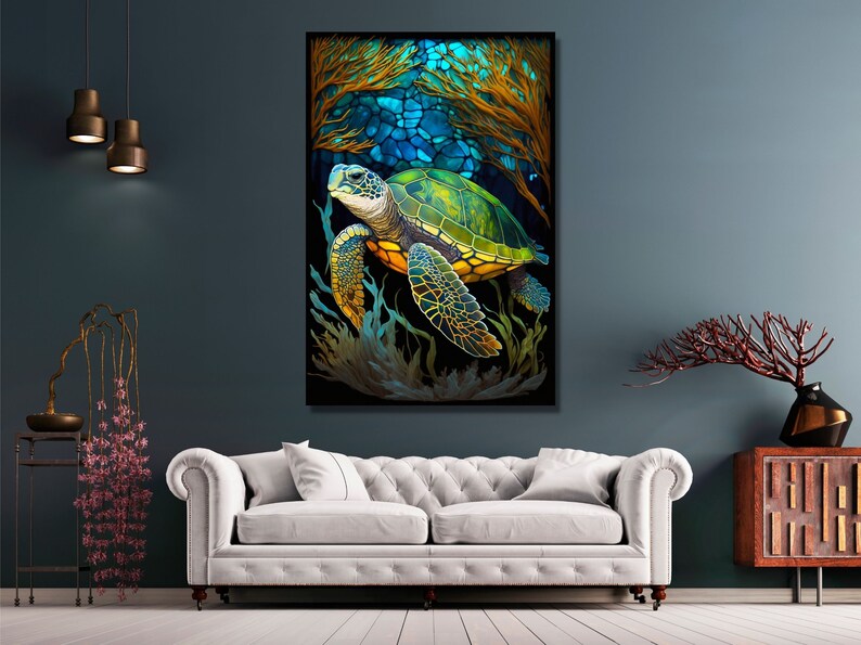 Sea Life Turtle Stained Glass Wall Painting Art Stain Glass - Etsy