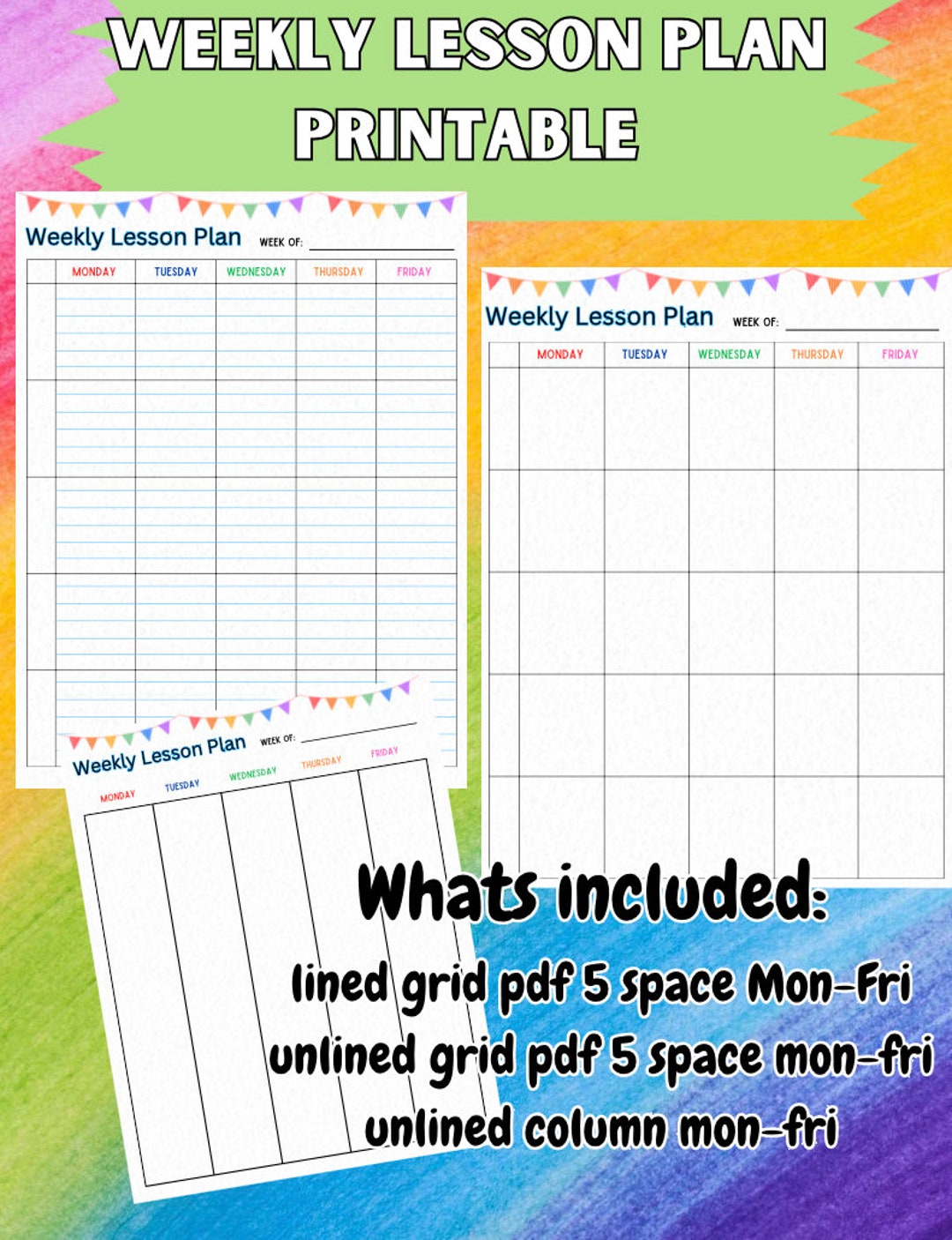Teacher Weekly Lesson Plan PDF Printable Letter Size Planner Multiple ...