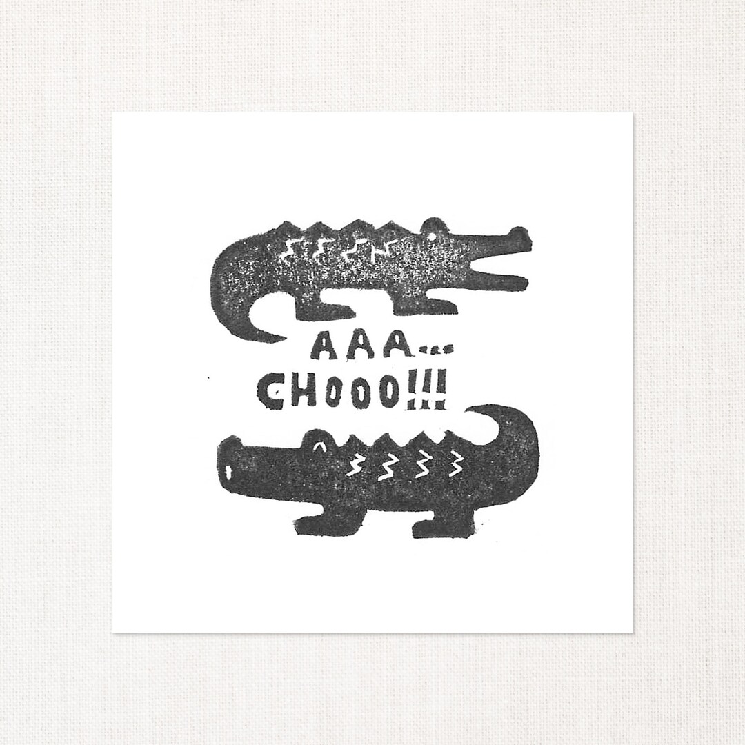 Sneezing Alligator Mini Print | Hand-carved Block Print | Made to Order ...