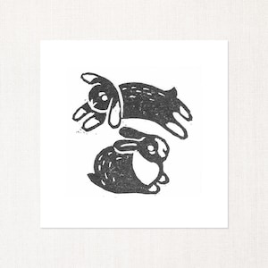 Bunny Pair Mini Print | Hand-carved Block Print | Made to Order - Etsy