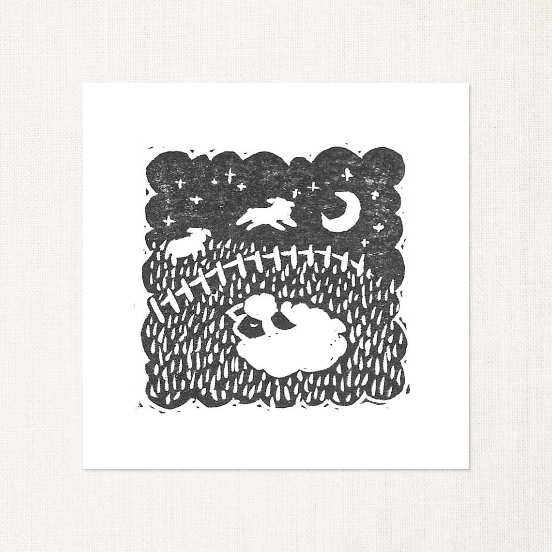 Counting Sheep Mini Print | Hand-carved Block Print | Made to Order - Etsy
