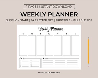 Weekly Planner Printable Landscape, Minimalist Weekly Schedule, Weekly ...
