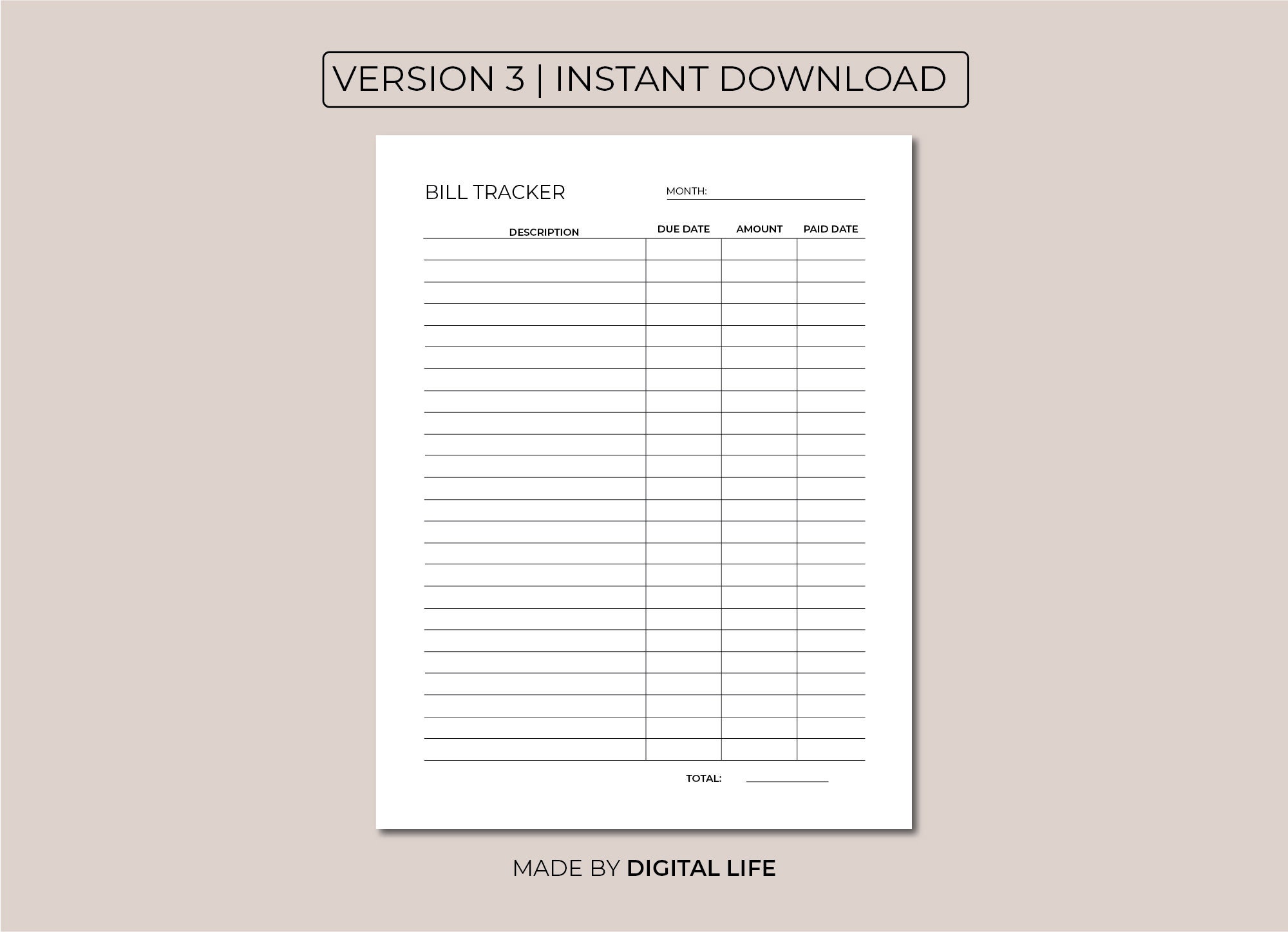 Bill Tracker Printable, Bill Payment Checklist, Monthly Bill Organizer ...