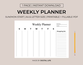 Weekly Planner Printable Landscape, Minimalist Weekly Schedule, Week at ...