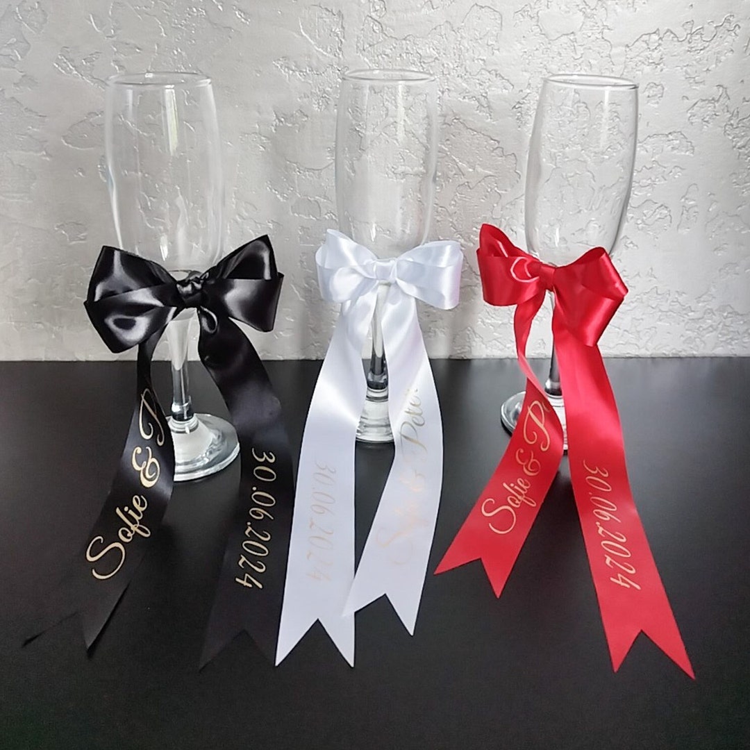 Personalized Wedding Bow Name Tags: Bride & Groom Glass Decor - Etsy