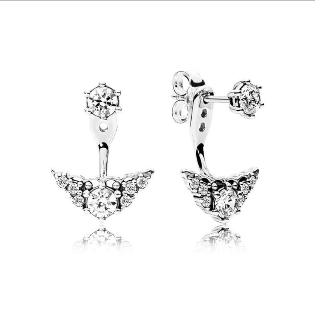 Pandora S925 Silver Fairy Tale Coronal Studded Arrowhead Stud Earrings ...
