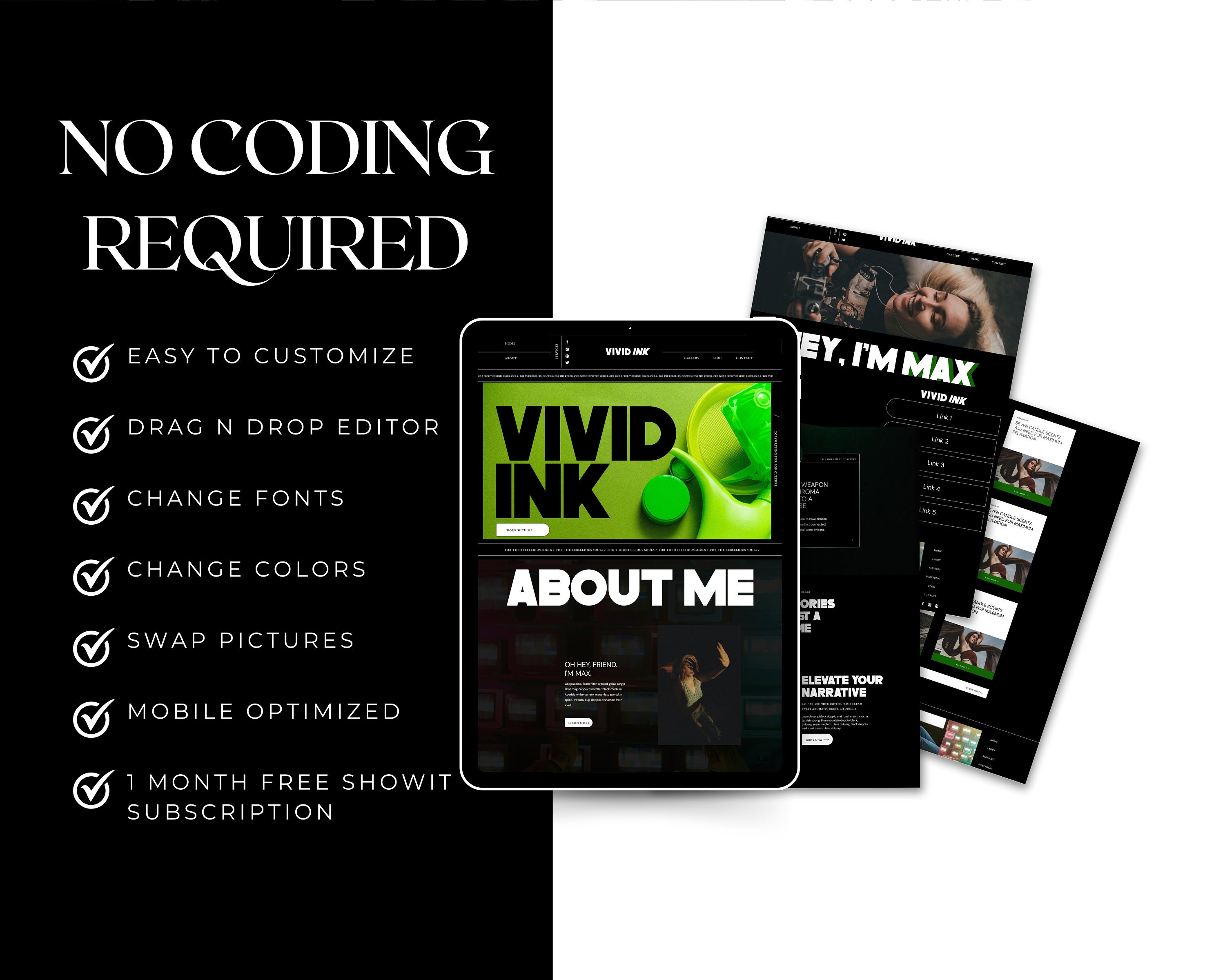 Dark & Edgy Showit Website Template for Online Service Providers ...