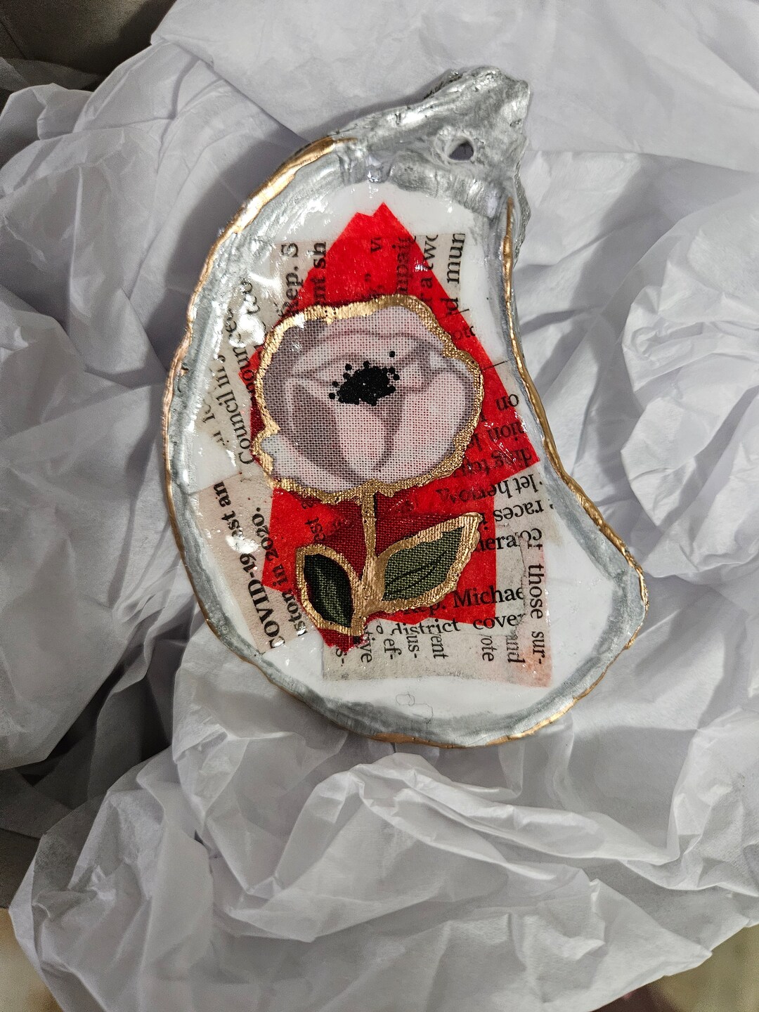 Decoupage Oyster Shell, Poppy Flower Ornament - Etsy