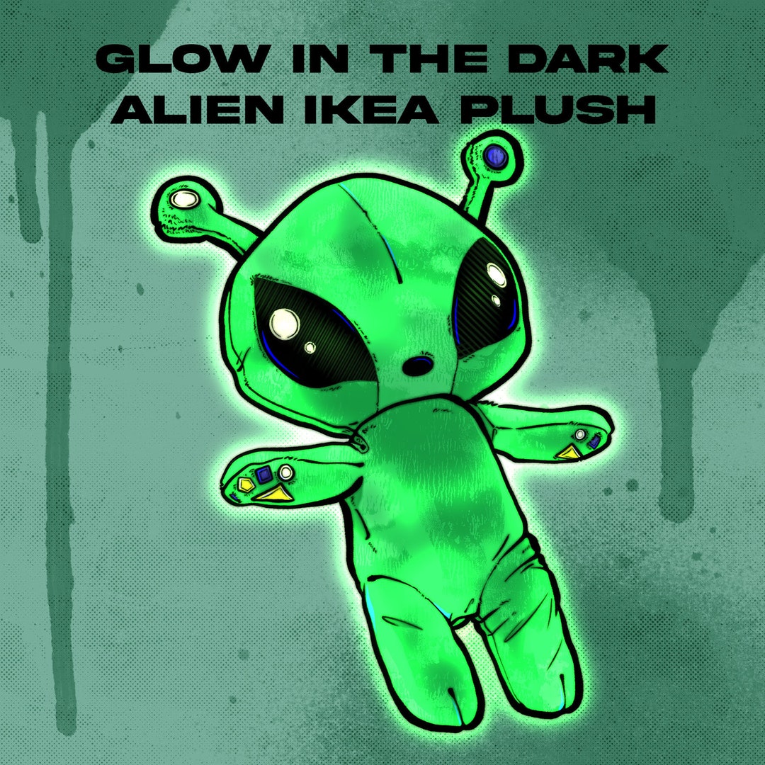 Ikea Alien PLUSH Sticker - UV & Glitter - Etsy