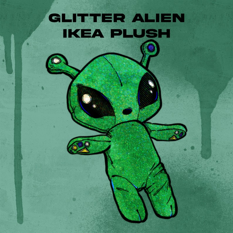 Ikea Alien PLUSH Sticker - UV & Glitter - Etsy