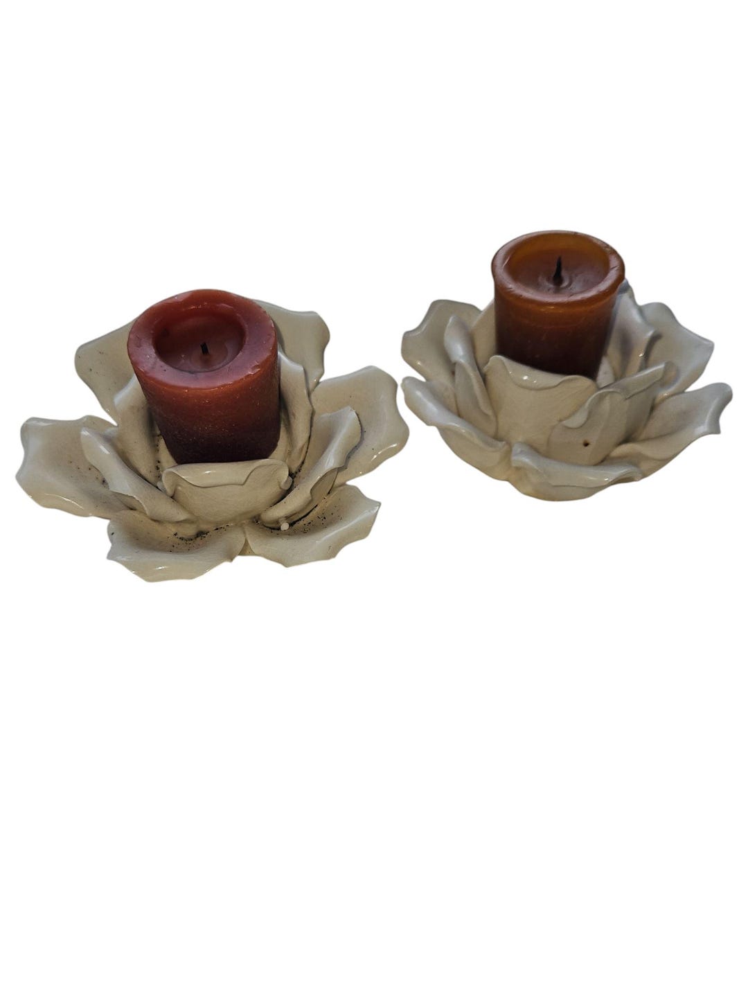 Vintage Late 20th Century Handmade Art Pottery Lotus Flower Votives ...