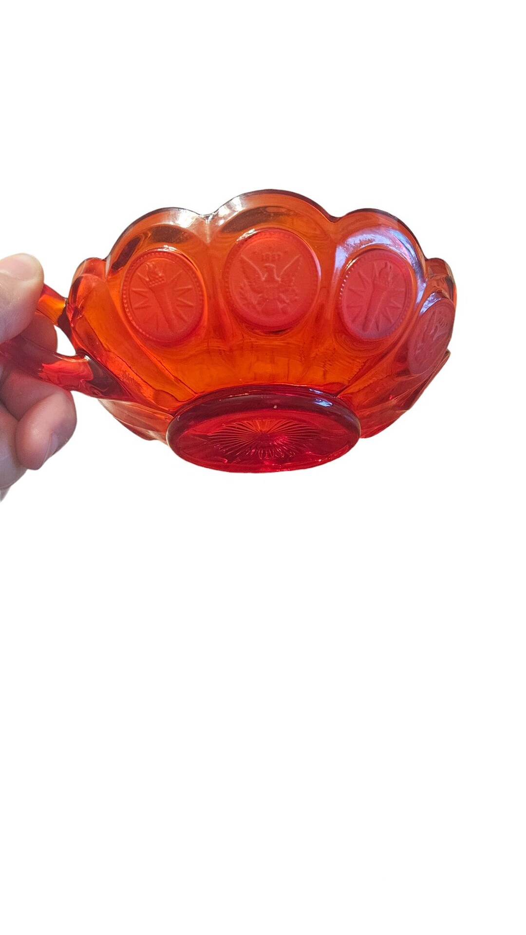 Vintage Ruby RED Fostoria Coin Glass Candy Nappy Dish Design Round ...