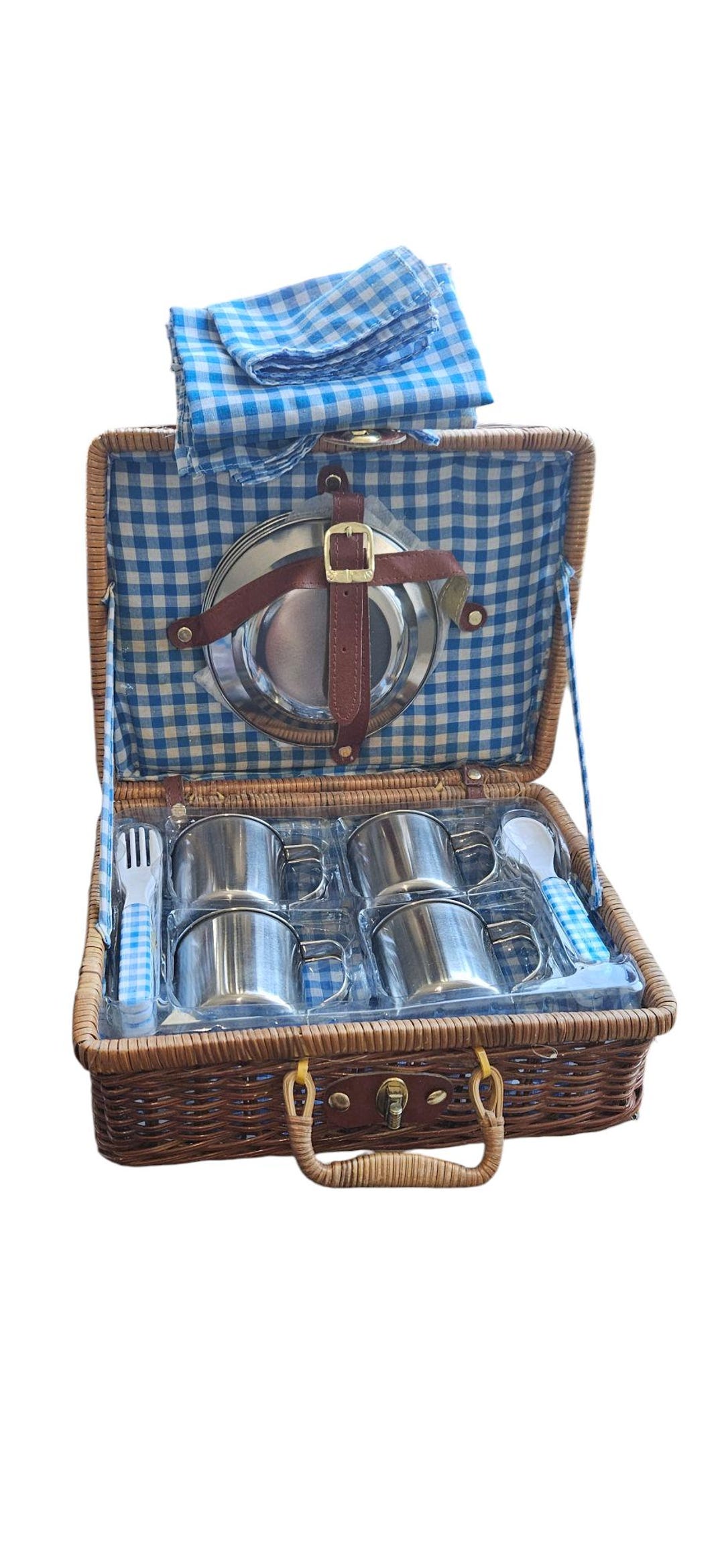 Vintage Wicker Picnic Imaginarium Briefcase Basket 4 Complete Set of ...