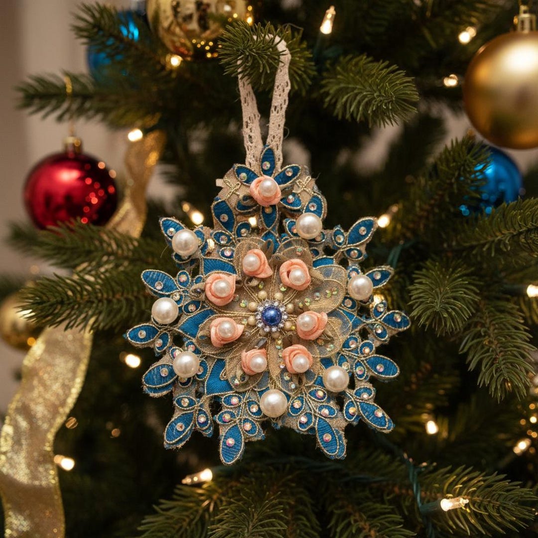 Christmas Hand-made Tree 3D Floral Design Ornaments, Green Forest ...