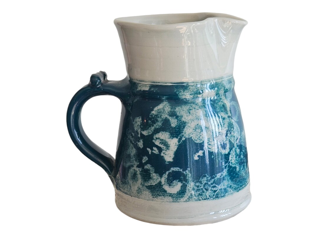 Handmade Pottery Signed Pitcher, Creamer, Blue Glazed Studio Pottery ...