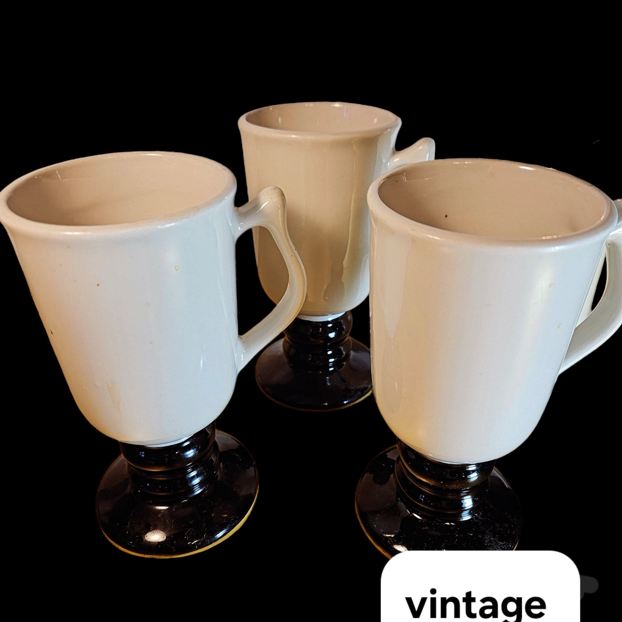 Vintage Hall Footed Coffee Mugs, White and Black Base, Set of 4 - Etsy