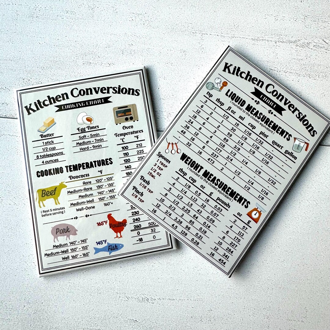 Kitchen Conversions Measurements Cooking Temperature Chart Handy Fridge ...